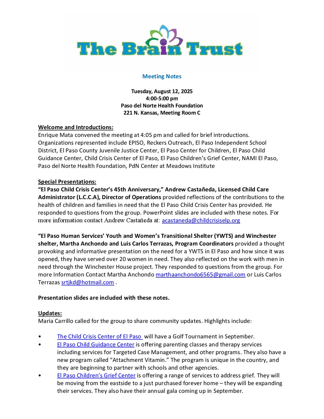 Brain Trust Meeting Notes August 12 2025 – Healthy Paso Del Norte